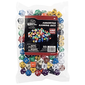 Monster Gaming 100 Dice Value Pack - 10 Multi-Colored Assorted Polyhedral Die, Compatible with Dungeons Dragons, MTG Magic, RPG DND & Board Games- Includes D4, D6, D8, D10, D12, D20