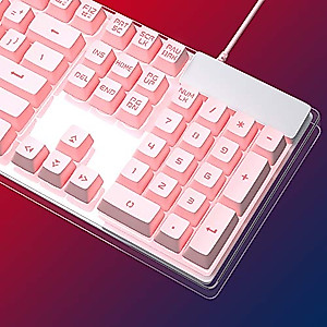 Gaming Keyboard and Mouse Combo, K1 7 Colors LED Backlit with 104 Keys Computer Keyboard for PC/Laptop (White & Pink)