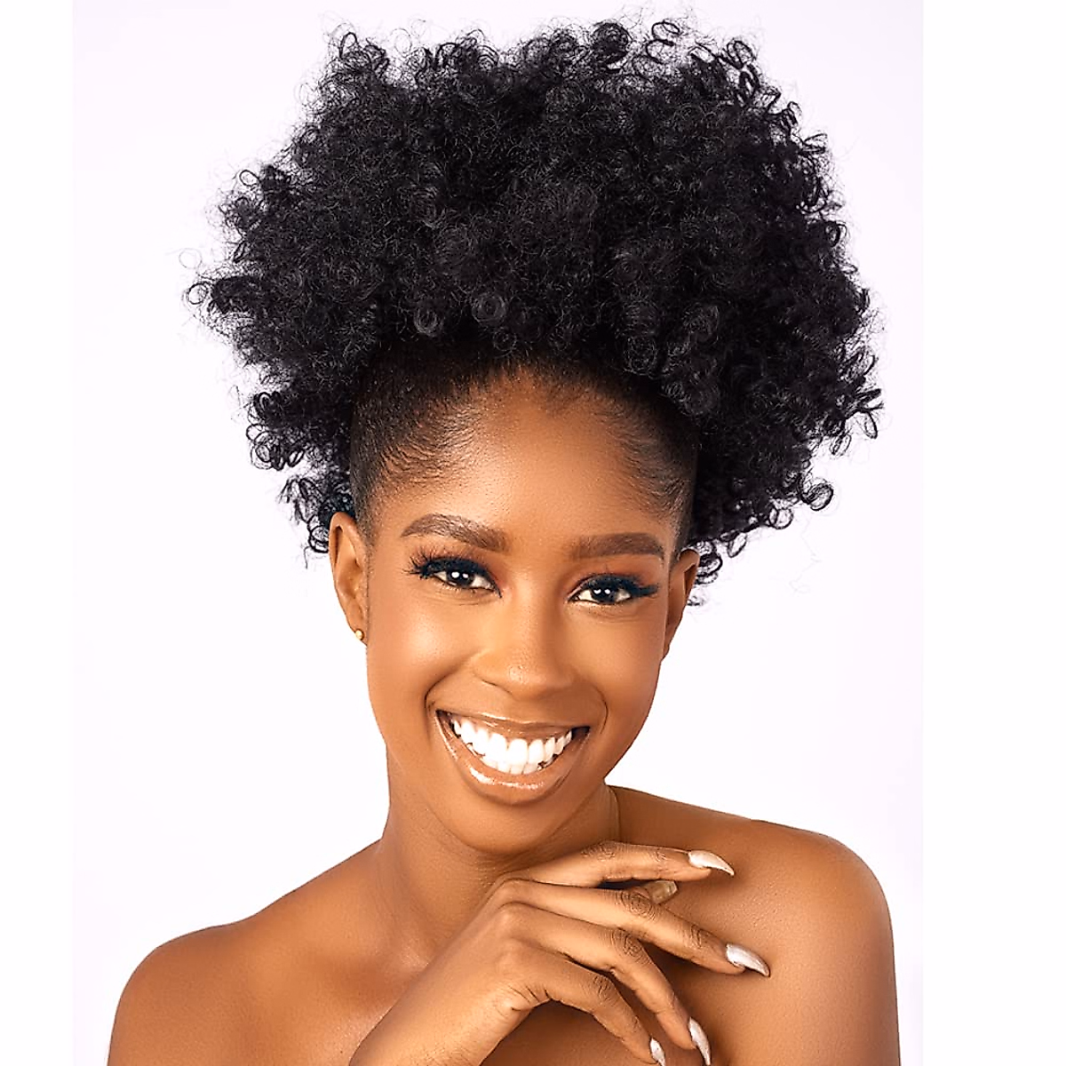 CECINILL Afro Puff kinky curly Drawstring Ponytail Extension for Women Synthetic Short Afro Kinkys Curly Afro Bun Extension Hairpieces Updo Hair Extensions with Two Clips(1B)