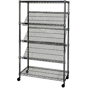 Omega 24" Deep x 48" Wide x 60" High 5 Tier Slanted Wire Black Shelf Truck