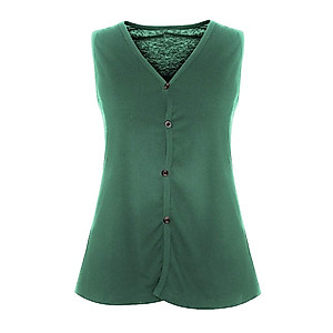 Summer Tank Tops Women Loose Button V Neck Button Vest Blouse Sleeveless T-Shirt Comfy Loose Shirts (S, Green)