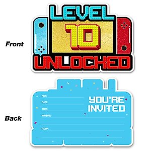 20 Video Game 10th Birthday Party Invitations with Envelopes Double Sided Video Game Console Shaped Fill-in Invitations Invites for 10 Year Old