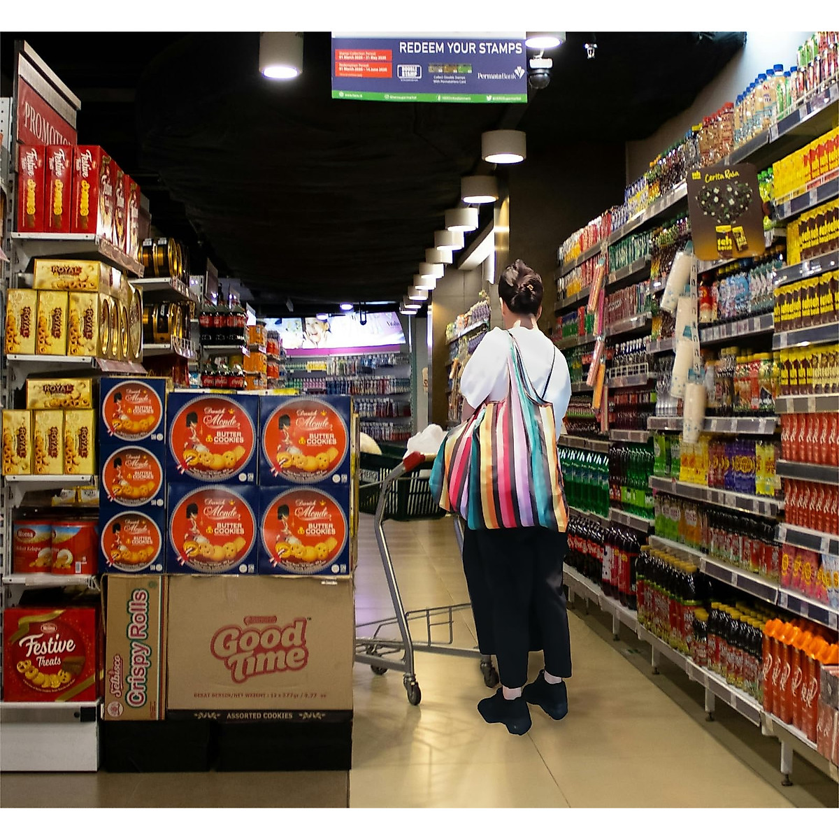 BeyGior Reusable Grocery Bags 3 Pack,Reusable Shopping Bags for Groceries,Large Grocery Bags,Reusable Bags Heavy Duty Up to 50LBS,Grocery Tote Bags with Attached Pouch (multistripe)
