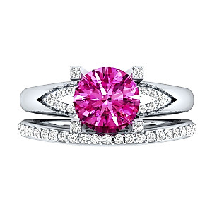 IDEALJEWEL95 Women's 2.70 ct Round Pink & White Sapphire Sterling Silver Bridal Ring Set Free Size For Engagement/Wedding/Valentines Day (Size_9)