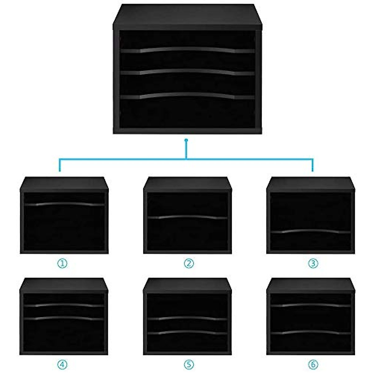 FITUEYES Wood Desk Paper Organizer with 4 Tiers Storage, Desktop File Holder, Document Letter Sorter Tray with Adjustable Shelves, Home Office Wooden Mail Rack, Black