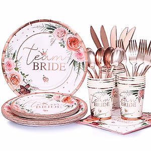 Rose and Gold Bridal Shower Party Decorations, Bridal Shower Plates and Napkins Party Supplies, Rose Paper Plates for Engagement Wedding Shower Deocr, Serves 24