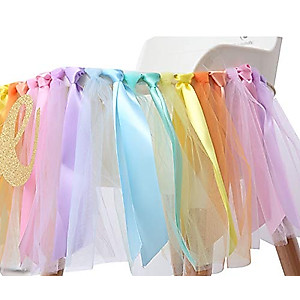 Pastel Rainbow High Chair Banner for 1st Birthday - Party Supplies for Highchair Tutu Skirt, First Birthday with One Pennant,Rainbow Birthday Decorations for Girls (Rainbow Banner)