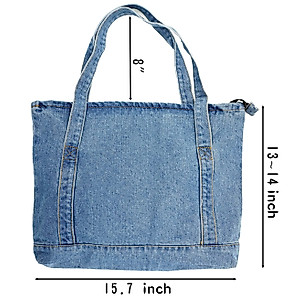YunZh Denim Tote Bag Casual Style Lightweight Classic Retro Travel Shopper Shoulder Handbag