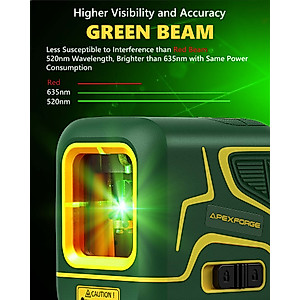 APEXFORGE X1C Cross Line Laser Level, with Rechargeable Battery, 100ft Green Beam, Self-Leveling, Vertical and Horizontal Line, Pulse Mode, 360° Magnetic Pivoting Base