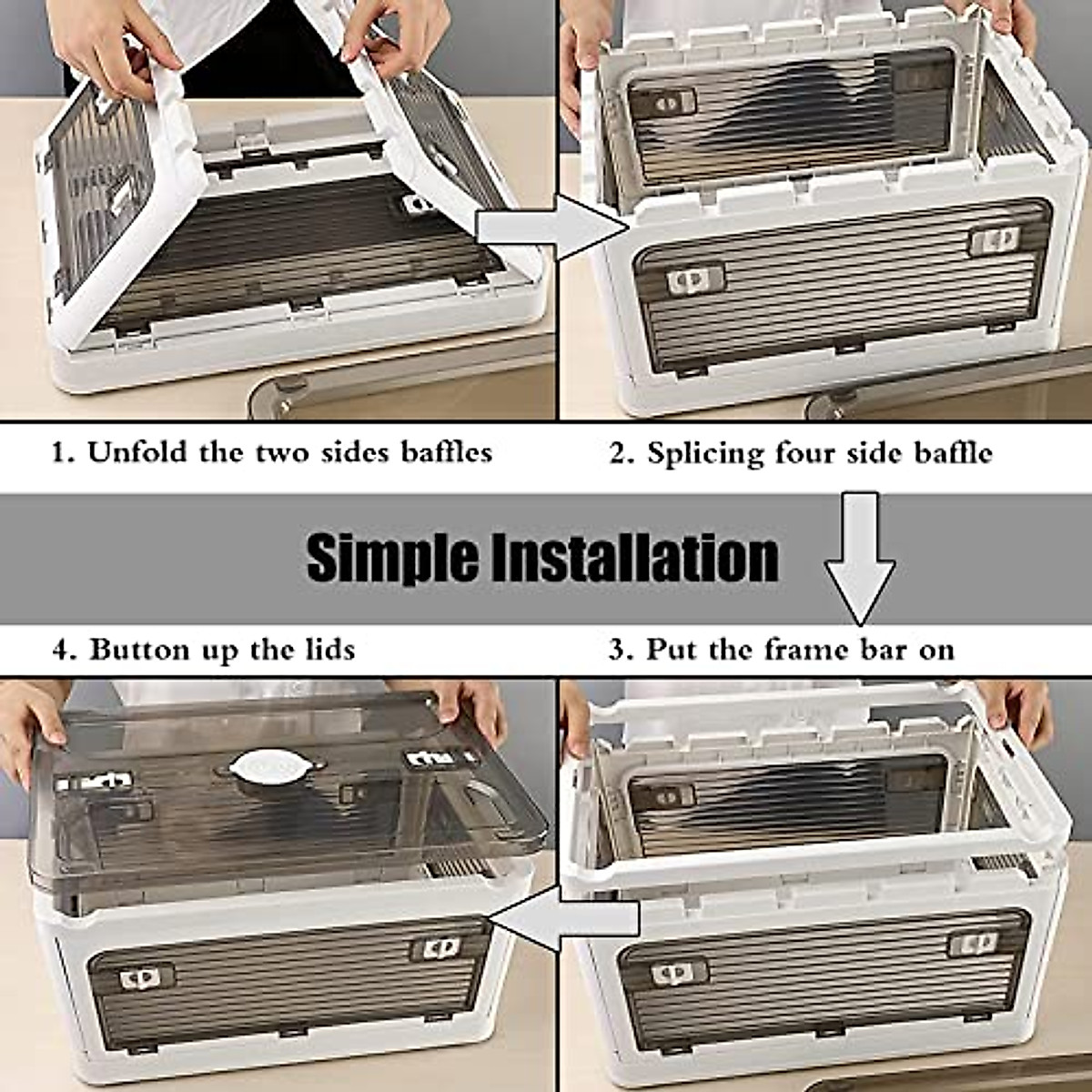 2Pack 44 Qt Collapsible Storage Bins with Lids, 10 Gal Foldable Plastic Storage Box with Wheels, Clear Storage Containers, Stackable Storage Bins, Containers for Organizing, Storage Box with Door