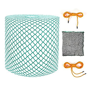 Shape New Round Hay Bale Feeder Net 6 x 6 Feet - Knotless Double Weave, Slow Feed, Reduce Waste - with Black Hanging Net Included.