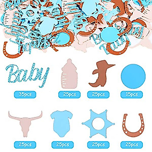 Cowboy Confetti Glitter - 200pcs Western Cowboy Confetti for Tables, Unique Design Double Sided Print Cowboy Baby Shower Table Confetti, Light Blue Baby Shower Western Wild West Cowboy Decorations