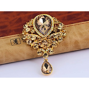 Wedding Bridal Big Crystal Rhinestone Bouquet Brooch Pin for Women (gold)