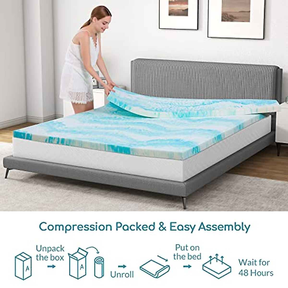 Airdown Mattress Topper, 3 Inch Gel Infused Memory Foam Mattress Topper, Full