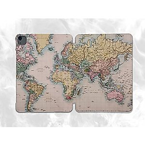 Cute World Map Vintage case Compatible with iPad Mini Air Pro 7.9 8.3 9.7 10.2 10.9 11 12.9 inch Pattern Cover New 2022 2021 Trifold Stand 3 4 5 6 7 8 9 Generation 315 (11" Pro 1/2/3 gen)