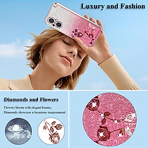 Yarxiawin for Oneplus Nord N20 5g Case Clear Glitter Glossy, Aesthetic Oneplus Nord N20 5g Phone Case Silicone Soft Flower Shockproof Oppo Reno 8 Lite 5g Cover Purple Slim (Pink)