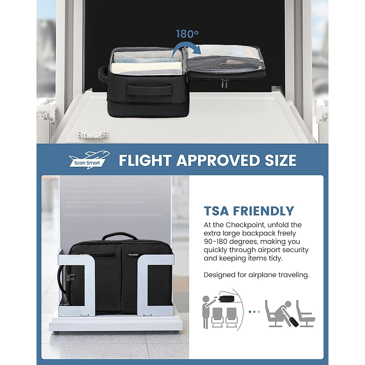 LOVEVOOK Travel Backpack for Women Men, Carry On Backpack 17Inch Laptop Backpacks Luggage Backpack Suitcase with Shoe Compartment with 6 Packing Cubes, with USB Port Flight Approved, Black