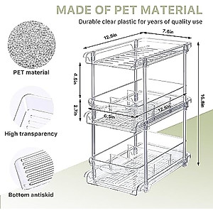 3 Tier Clear Bathroom Storage Organizer with Dividers, Pull Out Under Sink Organizers and Storage, Multi-Purpose Cabinet Organizers and Storage for Bathroom, Kitchen, Pantry, Vanity, Countertop