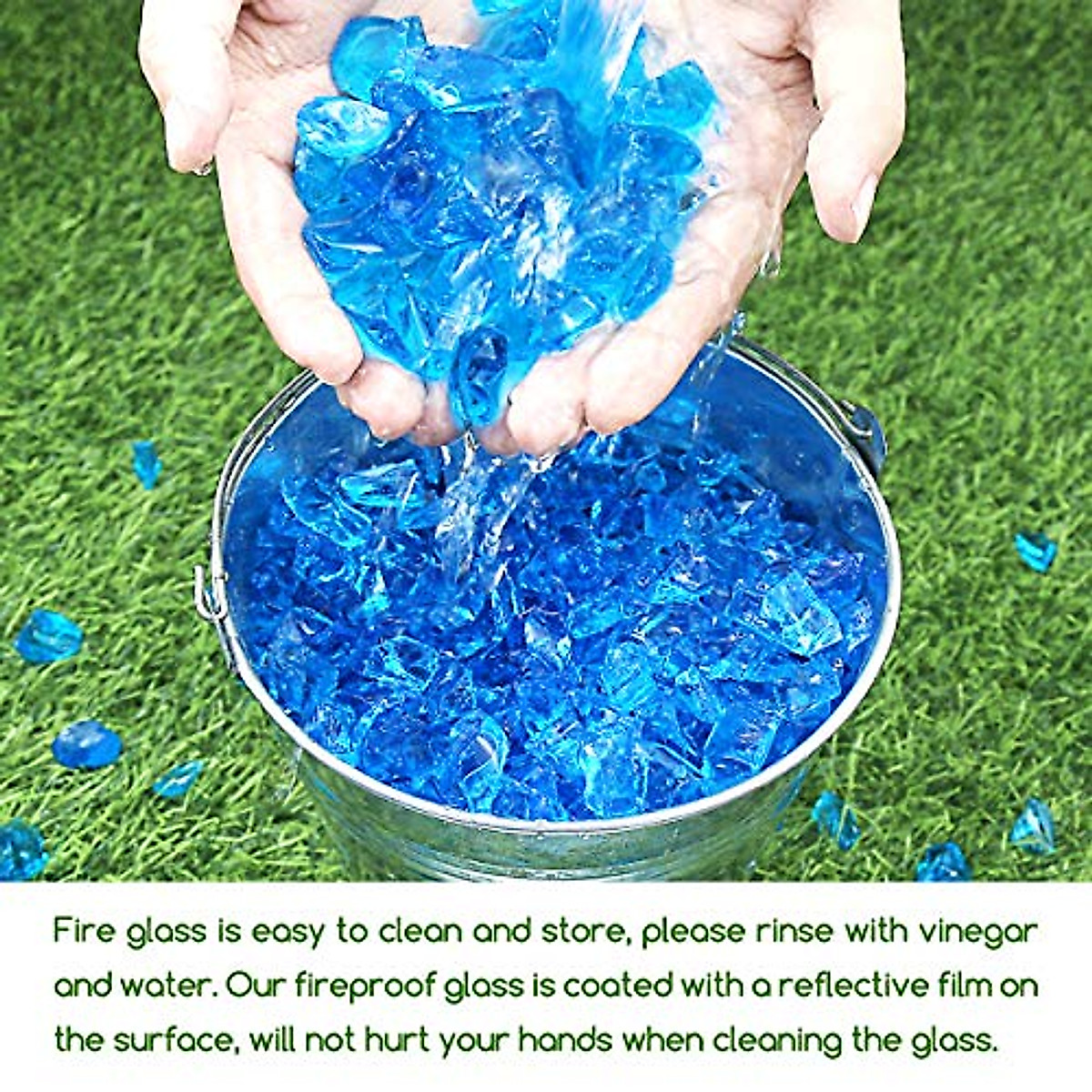 Utheer Caribbean Blue Fire Pit Glass, 1/2 Inch Reflective Fire Glass for Fire Pit, Fire Pit Glass Rocks Safe for Outdoors and Indoors Gas Firepit, 10 Pounds