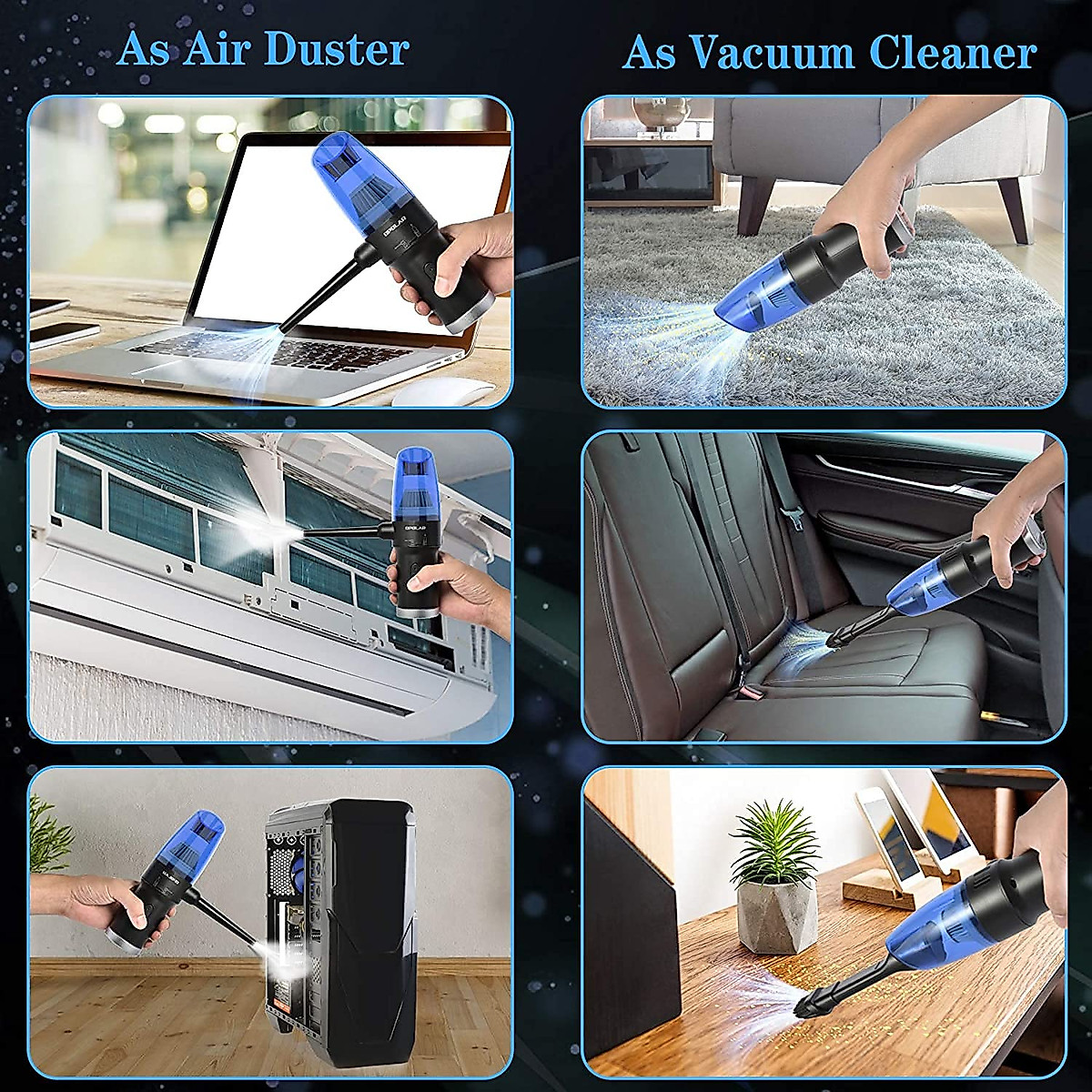 Air Duster & Vacuum 2-in-1, Cordless Electric Compressed Air Blower for Computer Keyboard Cleaning, Portable Handheld Electronics Car Computer Duster, Powerful 77000RPM Motor