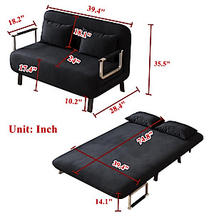 Gagawin 3 in 1 Convertible Sofa Bed Foldable Sleeper Sofa with 6-Position Adjustable Backrest, Multi-Functional Velvet Tri-Fold Sofa Bed Couch for Home Office, Twin Size, Black
