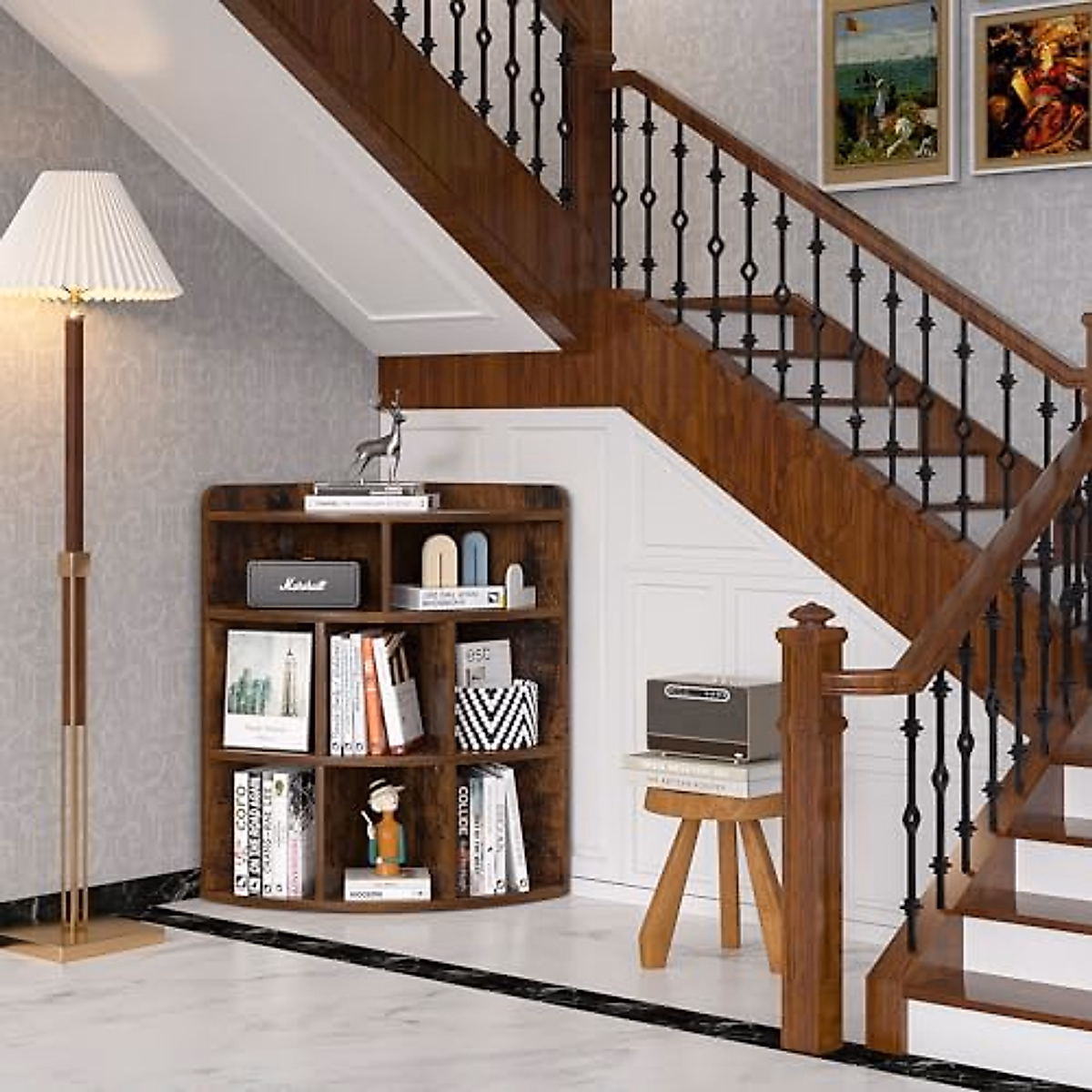 Vecelo 3-Tier Corner Cabinet with 8 Cubbies, Wooden Cube Storage Organizer, Modern Bookshelf Units for Playroom, Bedroom, Living Room, Brown