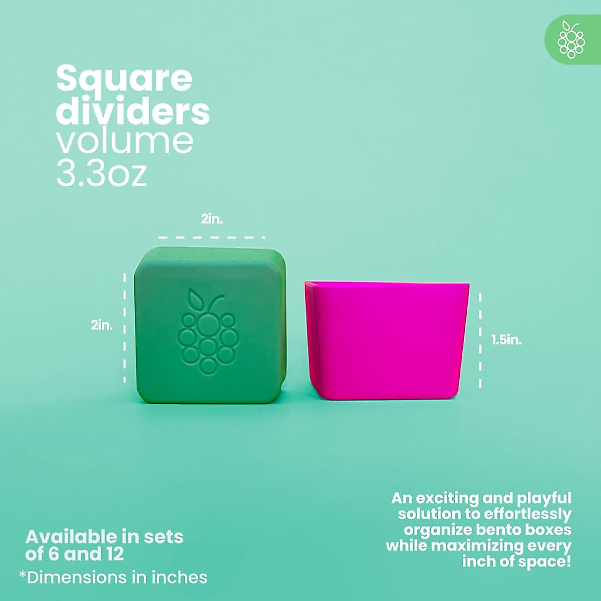 Square Silicone Lunch Box Dividers 6pcs - Bento Box Divider 2"x2"x1.5" - Bento Box Accessories Cupcake Baking Cups - Meal Prep Containers Blue Turquoise Yellow