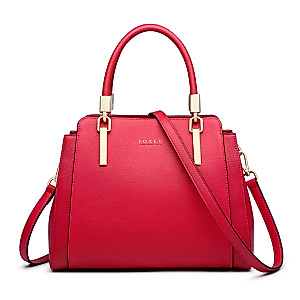 FOXER Leather Satchel Handbags for Women, Cow Leather Medium Size Ladies Top-handle Bags with Adjustable Shoulder Strap Womens Fashion Crossbody Bags Womens Casual Purses and Handbags (Red)