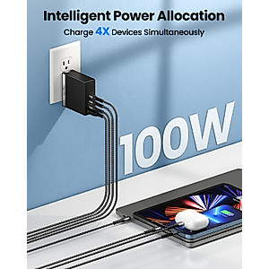 100W USB C Charger, Haycide 4 Port GaN Fast Wall Charger Adapter, Type C PD Charging Station Compatible with iPhone 13/13 pro max, MacBook Pro/Air, iPad, Laptop, Dell XPS, Samsung, and More