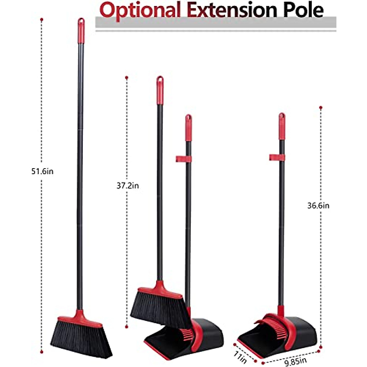 Broom and Dustpan Set, Broom and Dustpan, Broom and Dustpan Set for Home, Upgrade 52" Long Handle Broom with Stand Up Dustpan Combo Set for Office Home Kitchen Lobby Floor Use, Dust pan and Broom Set