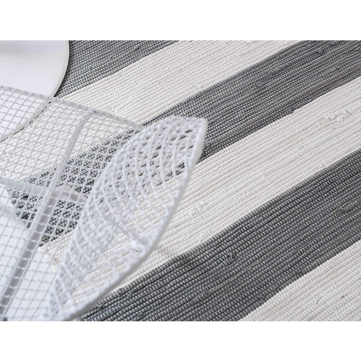 Unique Loom Chindi Rag Collection Area Rug - Striped (2'x 3' 1" Rectangle, Gray/ Ivory)