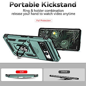 ALYBIT Compatible with Google Pixel 7 Pro Case with Screen Protector & Slide Camera Cover Built-in Ring Kickstand Magnetic Heavy Duty Rugged Shockproof Protective Google Pixel 7 Pro Phone Case -Green