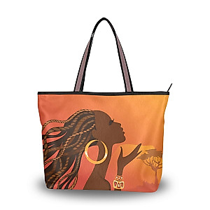 Woman Tote Bag Shoulder Handbag African American Woman for Work Travel Business Beach Shopping