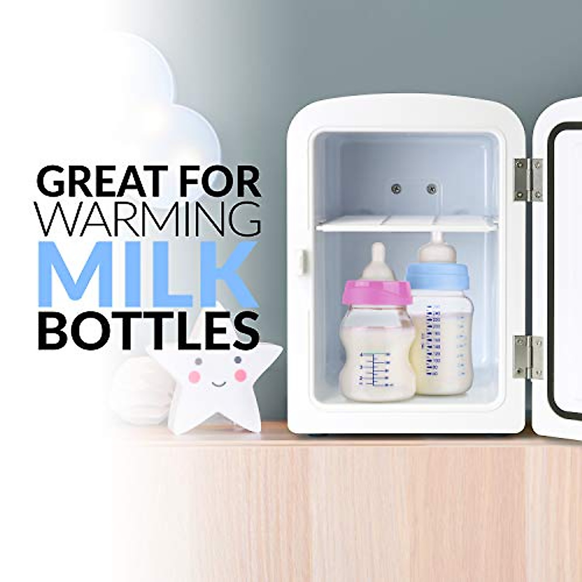 Nostalgia RF6RRBK Retro 6-Can Personal Cooling and Heating Mini Refrigerator with Eraser Board Door Carry Handle and Display Window for Home, Office, Car, Boat or Dorm Room, Black, 1 Cubic Feet