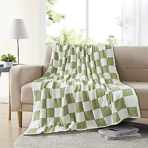 OTOSTAR Knit Checkered Throw Blanket Super Soft Warm Cozy Knitted Checkerboard Grid Chessboard Gingham Reversible Blanket Comfort Plush Fluffy Blanket for Couch Bed Sofa Travel 50x60 Inch (Sage Green)