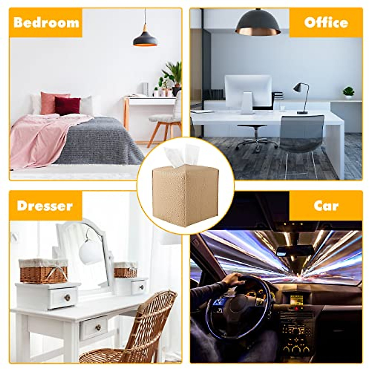 DIGHEIGG Tissue Box Cover, Modern PU Leather Square Tissue Box Holder - Bathroom Organizer Decorative Box Holder for Vanity Countertop, Night Stands, Office Desk & Car 5"X5"X5" - Beige