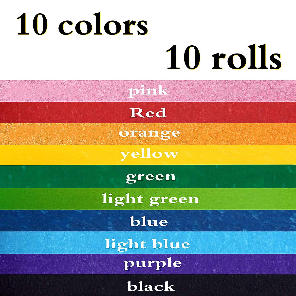10 PCS Colored Masking Tape, 1 Inch x 13 Yards x 10 Rolls, 390 Feet Total, Colored Painters Tape for Arts and Crafts, Rainbow Labelling Masking Tape for School Supplies