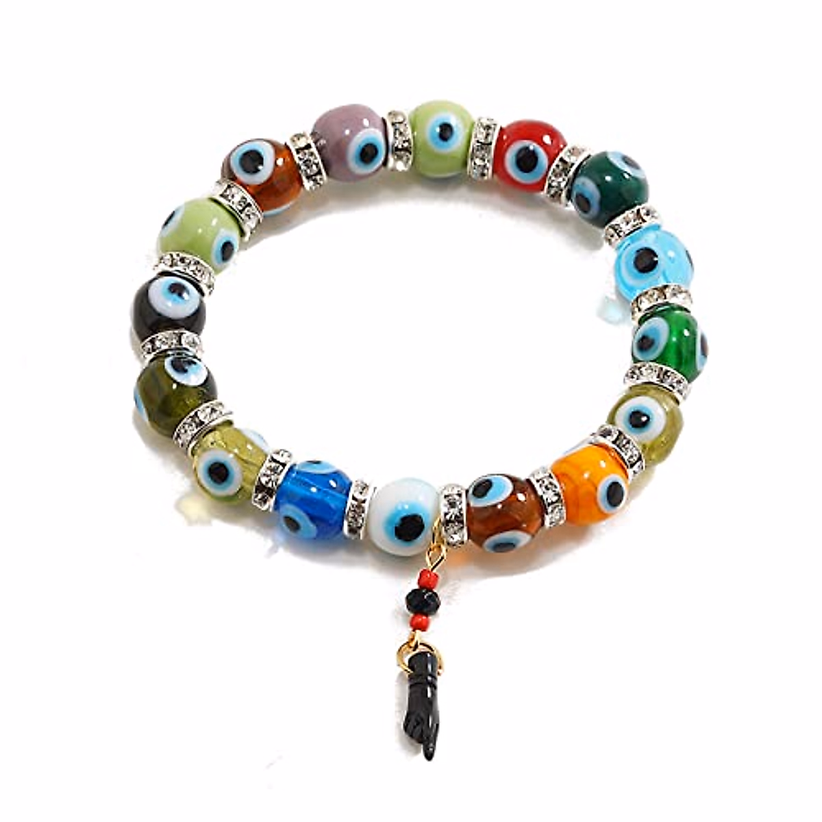 Lucky Colorful Turkish Evil Eye Bead Bracelet Black Azabache Hand Figa Kabbalah Stretchy Bracelet for Women Men Friend Handmade Protection Good Luck Amulet Jewelry-B rainbow
