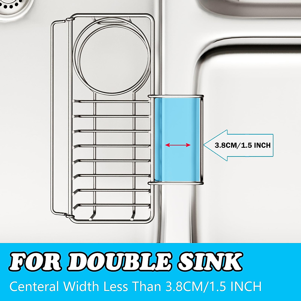 Aiduy Sponge Holder for Kitchen Sink - 3 In 1 Sink Caddy for Brush Holder Dish Cloth Hanger Stainless Steel Organizer Rack for Drain Stopper Scrubber Soap Tray