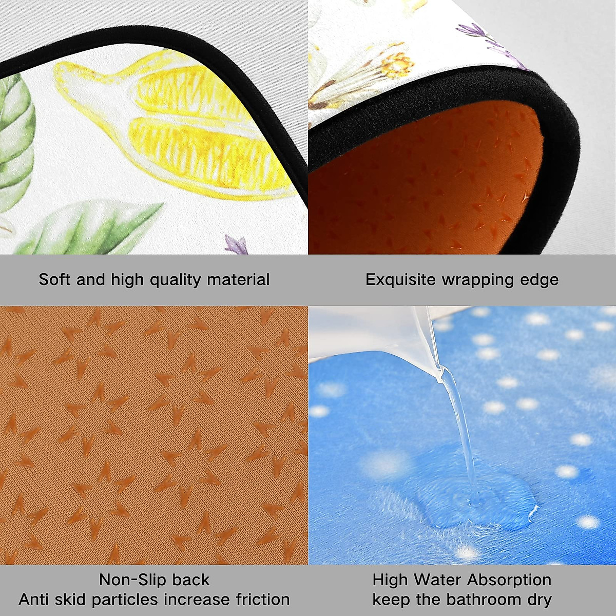 Lemon Fruits Flowers Lavender Kitchen Mat Set of 2 Anti-Fatigue Kitchen Rug Set Washable Foam Cushioned Non Slip Kitchen Runner Rugs and Mats Comfort Standing Mat for Floor Home Decor Doormat