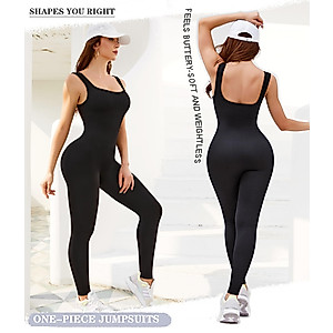 TrainingGirl Womens One Piece Workout Jumpsuits Square Neck Tank Tops Rompers Ribbed Sleeveless Exercise Unitard Yoga Bodycon (Black, Small)