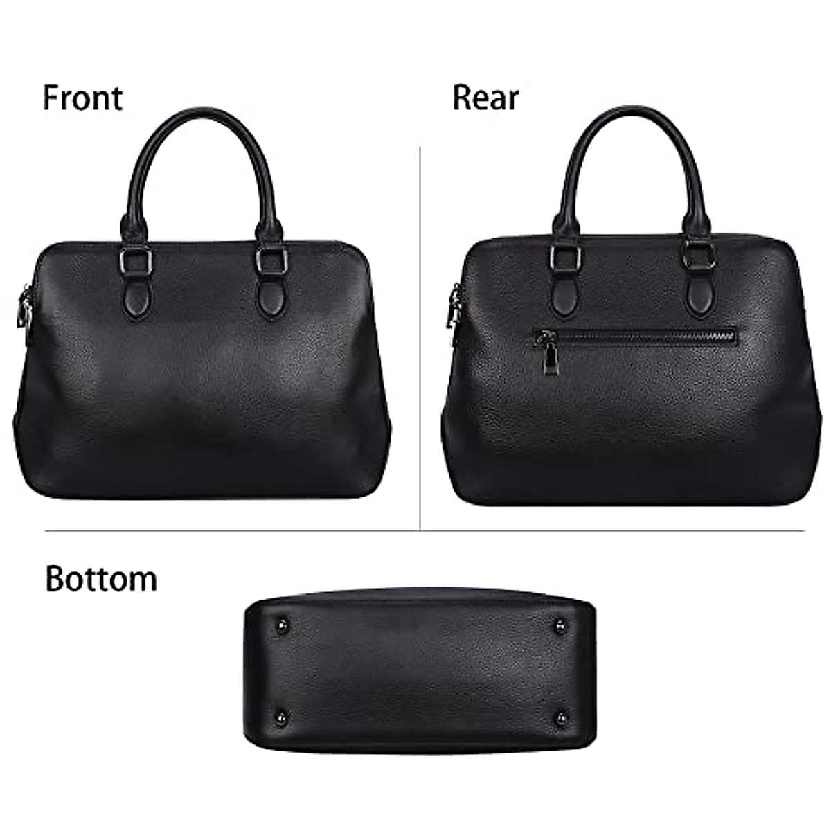 HESHE Genuine Leather Handbags Tote Shoulder Bags for Women Large Capacity Messenger Zippered Womens Purses and Handbags Top Handle Bag(Black-Top Grain Genuine Leather)