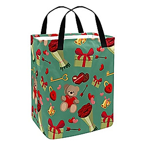 Gifts of Bear Flowers Print Collapsible Laundry Hamper, 60L Waterproof Laundry Baskets Washing Bin Clothes Toys Storage for Dorm Bathroom Bedroom