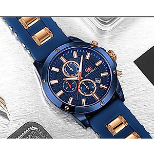 Mini Focus Mens Watch Casual Sports Watches (Chronograph/Waterproof/Luminous/Calendar) Silicon Band Fashion Quartz Watch for Men (Blue)