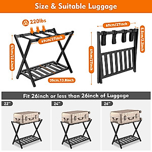 KONGKUNI 2-layer Luggage Rack for Guest Room, Foldable Suitcase Stands, Bamboo Luggage Holder with Storage Shelf, for Guest Room, Bedroom, Hotel,Holds up to 220 lb,Black