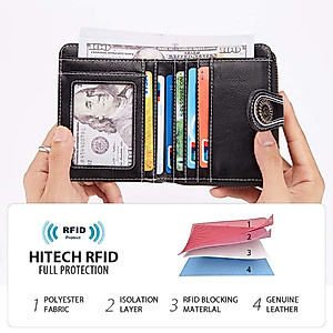 ZLON Small Wallets for Women RFID Blocking Genuine Leather Women Wallet with ID Window (Black)