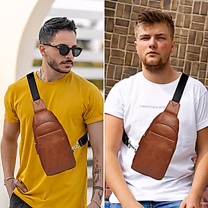 CANTLOR Small Sling Bag Crossbody Backpack Shoulder Bag for Men PU Leather Sling Backpack Daypack for Travel Cycling