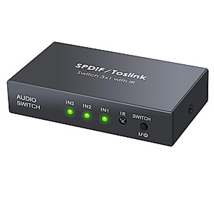 LiNKFOR Digital Toslink Optical 3x1 Switch with 3ft Optical Cable and IR Remote Control Aluminum Alloy Digital Audio SPDIF Toslink Optical Fiber Switcher 3 in 1 Out for PS3 Xbox Blue-Ray DVD HDTV