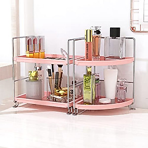 JANUS LiANG 2-Tier Bathroom Countertop Organizer Makeup Organizer Perfume Cosmetic Holder Standing Counter Shelf for Vanity, Bathroom, Bedroom (Pink & Silver)