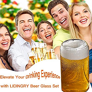 4 Pcs Drinking Glasses with Bamboo Lids(6) and Glass Straws(4) - 18.5 Oz Can Shaped Glass Cups Beer Glasses Ice Coffee Glasses Cute Tumbler Cup Great for Soda Boba Tea Cocktail Include Cleaning Brush